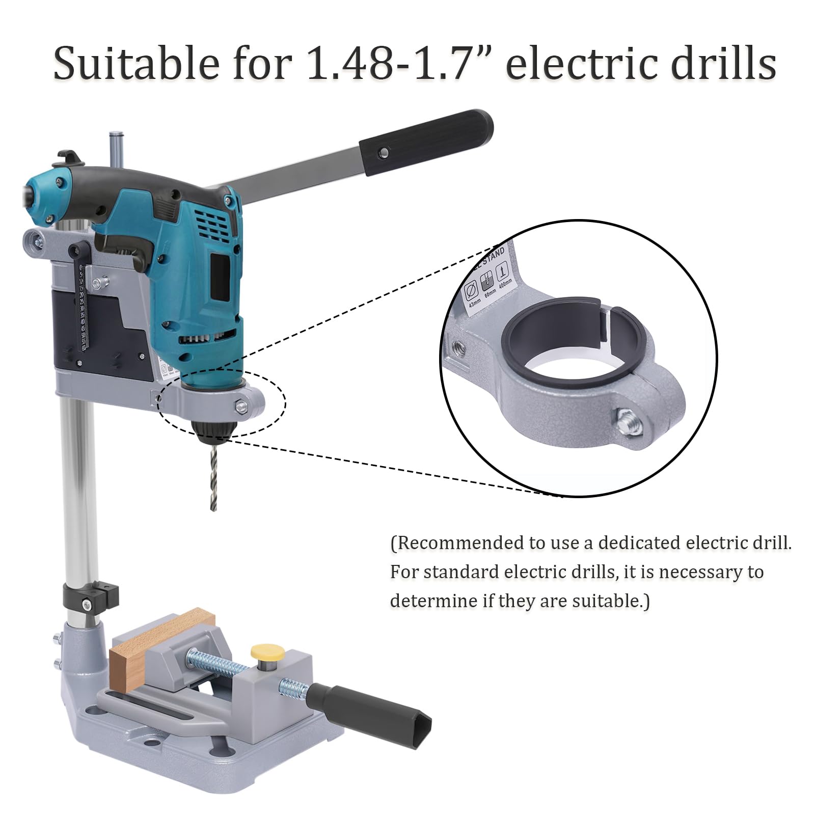 NAWESRVA High-Precision Hand Drill Press Adapter with Vise β Aluminum Alloy Stand, 8.8-Inch Base, Ergonomic Handle, Adjustable Clamp (1.4-1.6 Inch) β Secure & Stable Drilling Solution