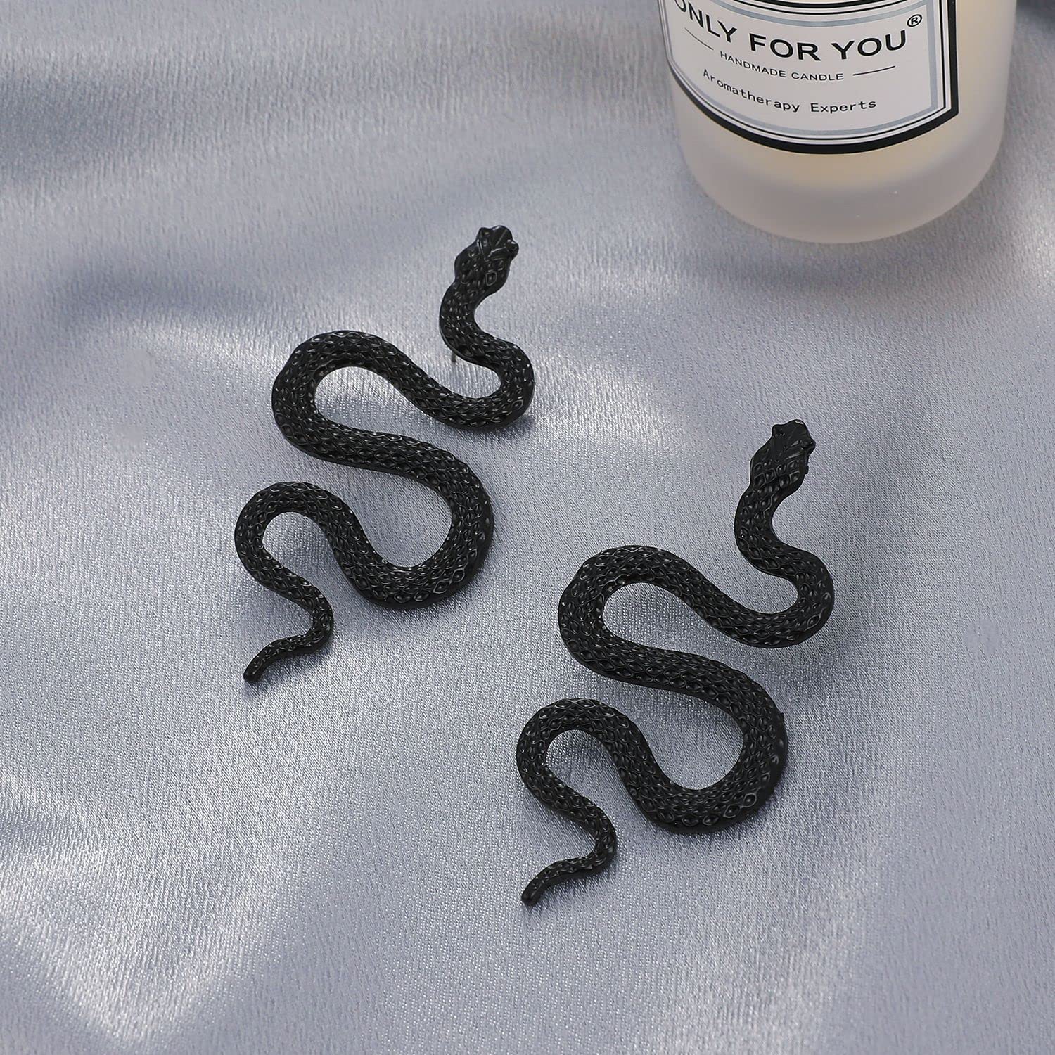 Halloween Eygption Snake Earrings Vintage Long Serpent Dangle Earrings Snake Animal Thanksgiving Jewelry Gift (D:black)
