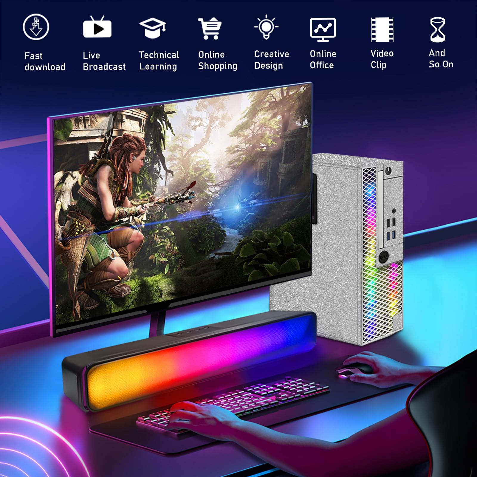 Dell RGB Gaming Desktop Computer, Intel Quad Core I5-6500 up to 3.6GHz, GeForce GT 1030 2G, 32GB DDR4, 1T SSD, RGB Keyboard & Mouse, 600M WiFi & Bluetooth, Win 10 Pro (Renewed)