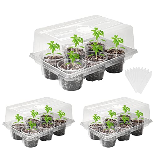 MIXC Seed Starter Tray 3 Packs Seed Starter Kits with 18 Pcs 4 inch Nurserty Pots Transparent Seed Tray with Humidity Dome and 10Pcs Plant Labels Greenhouse Germination Kit for Seeds Growing Starting