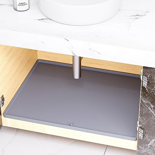 Puricon Under Sink Mat, 28β x 22β Under Sink Mats for Kitchen Waterproof, Silicone Under Sink Liner Under Cabinet Rubber Mat Protector, Flexible Under Sink Drip Tray for 30β Bathroom Cabinet -Gray