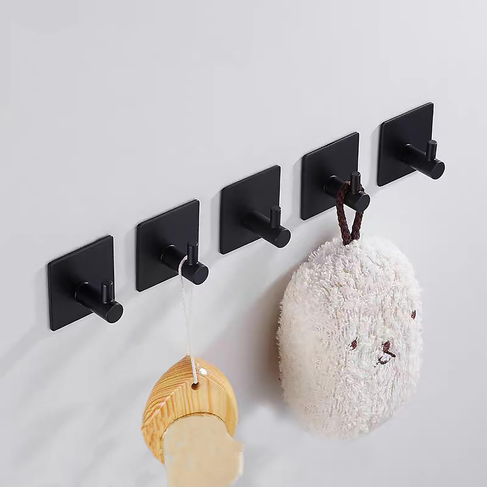 JIUMO Adhesive Towel Hooks Robe Hook 4 Packs Matte Black Stainless Steel Towel Hooks Heavy Duty Coat Hook for Kitchen Bathroom Hotel Door Bedroom
