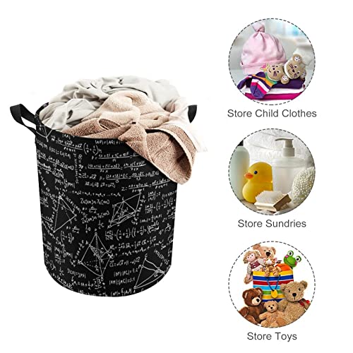 Mathematical Formula Laundry Basket Round Collapsible Storage Bin with Drawstring and Handle for Bedroom Bathroom Toys Room 17.3" X 13.8"