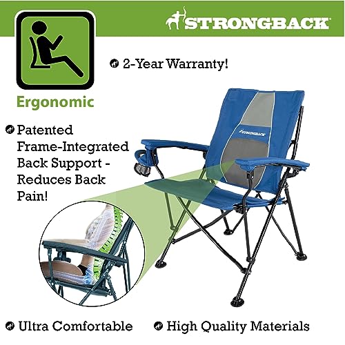 STRONGBACK Elite 2.0 Adult Camping Chair with Lumbar Support and Carry Bag, Navy/Grey