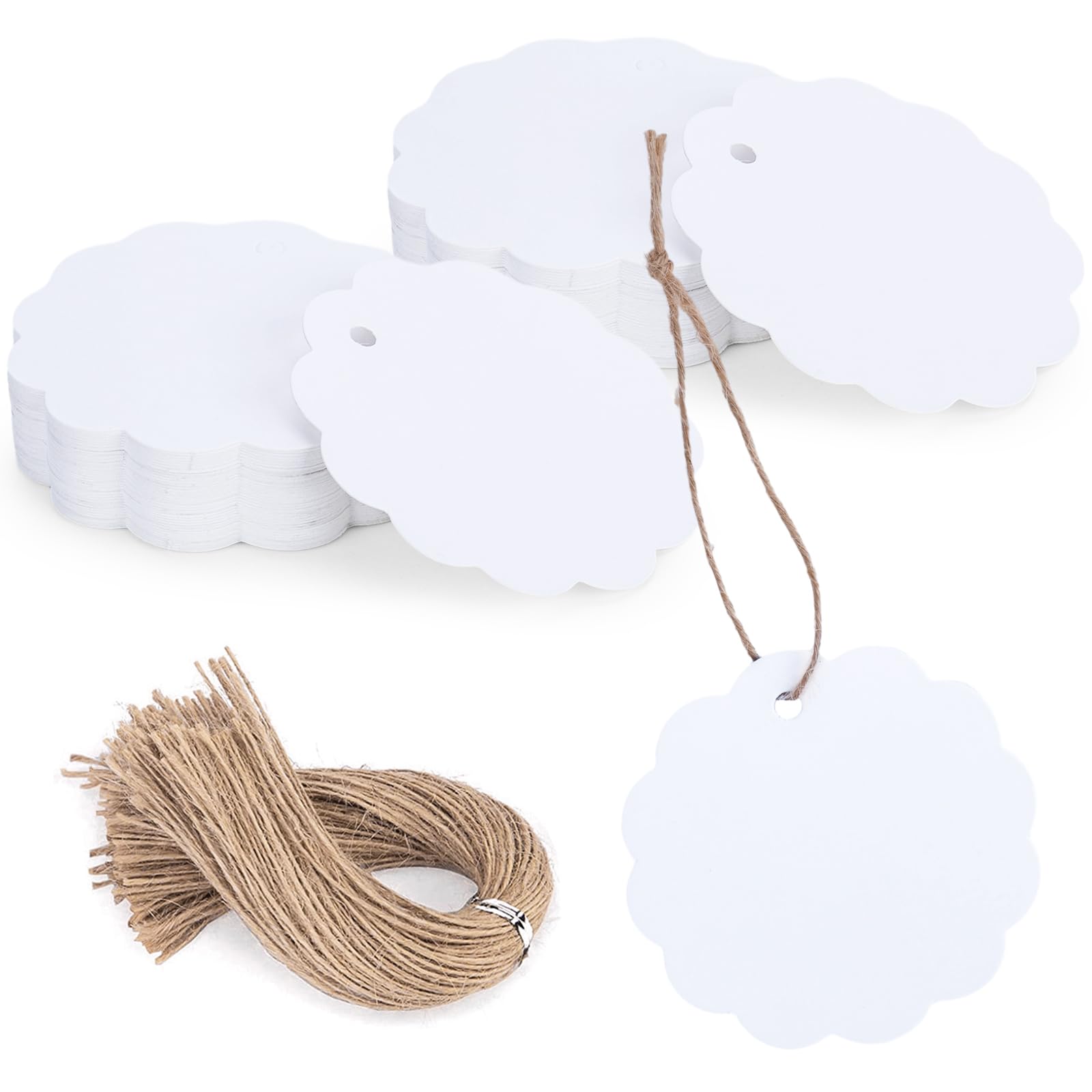 SallyFashion 200PCS Paper Tags with String, White Round Circle Gift Tags 2.4" Editable Tags Clothes Tags for DIY Crafts Wedding Party Favors