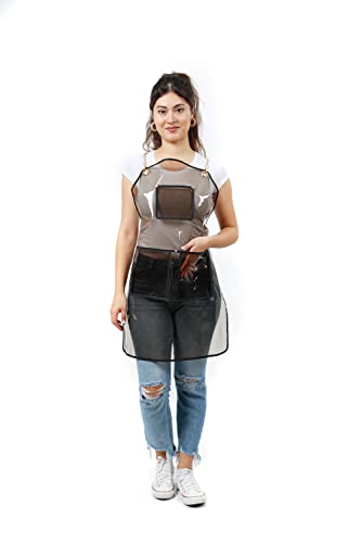 Hairstylist | Barber Apron for Women | Waterproof Apron for Salon Use of Vinyl in Clear/Black/Colorful/Transparent (Black Transparent)