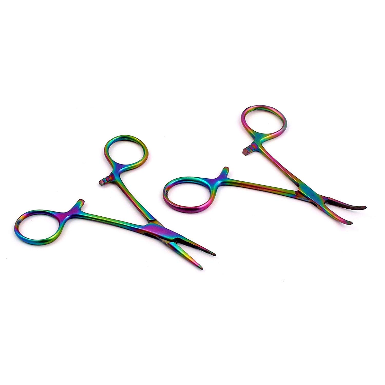 DDP Set of 2 Multi Color Rainbow Mosquito Hemostat Forceps 3.5" Straight & Curved Stainless Steel