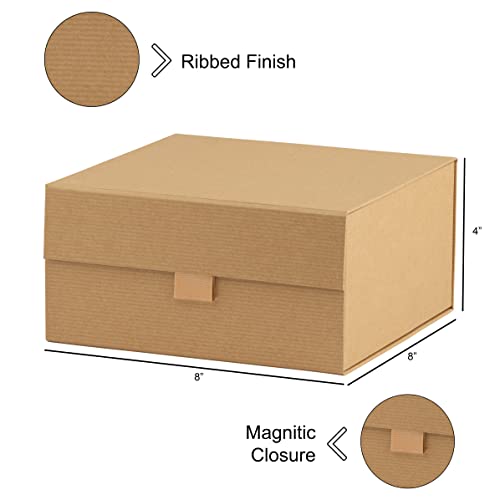 Purple Q Crafts 1 Pack Brown Kraft Ribbed Hard Gift Box With Magnetic Closure Lid 8"x8"x4" Square Favor Boxes With Classy Ribbed Paper Finish…