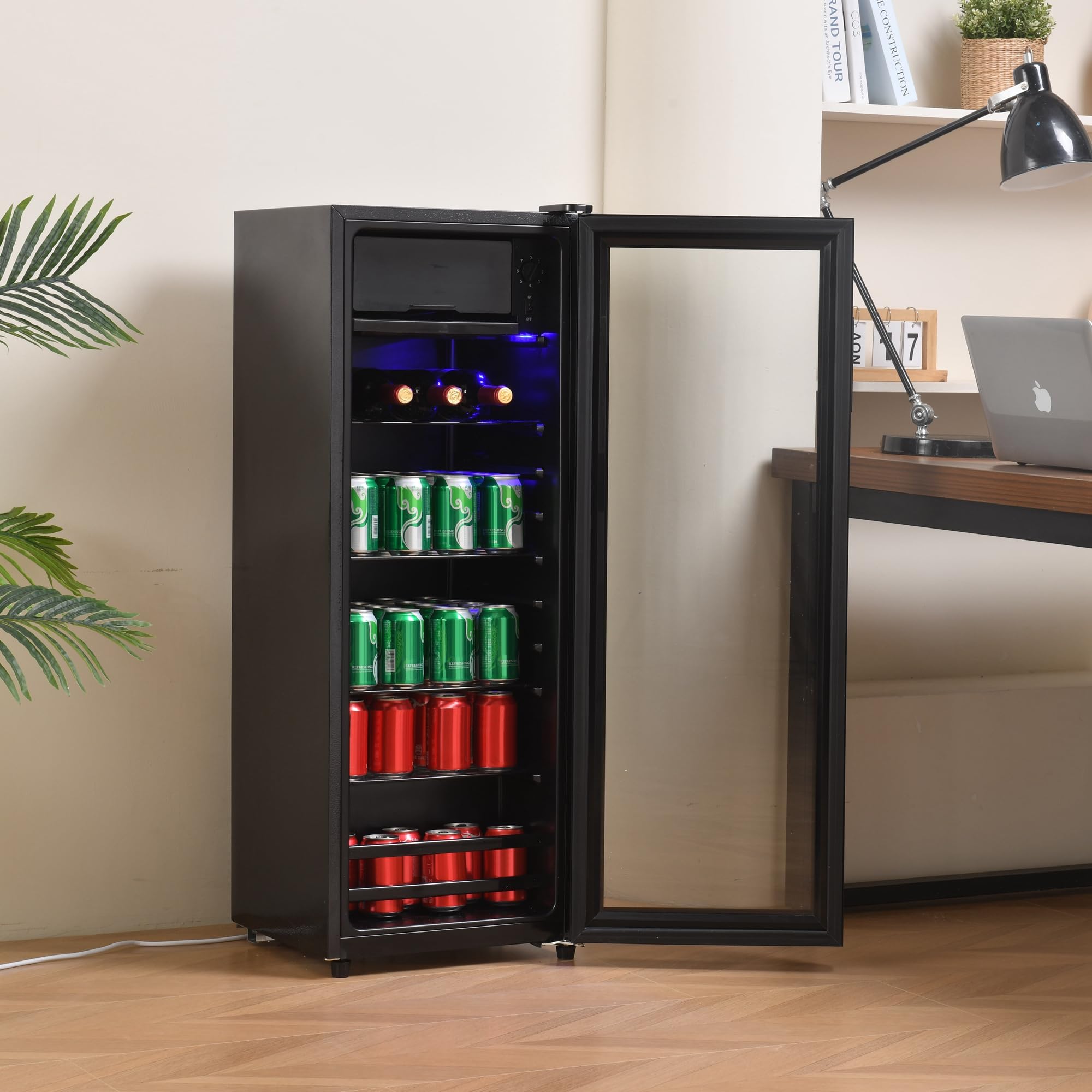 LZ LEISURE ZONE 4.5 Cu.ft Mini Beverage Refrigerator with Freezer, Up to 94 Cans of Soda, Beer or Wine, Fridge with LED Lighting, Silent, Energy-saving, Small Refrigerator for Bedroom/RV/Office