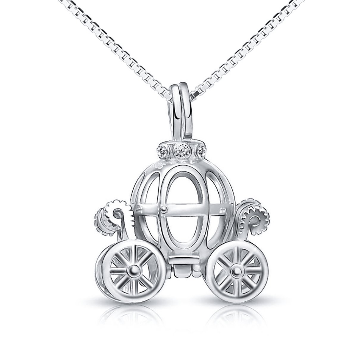 DAOCHONG 925 Sterling Silver Pumpkin Carriage Pendant Necklace,18",Box Chain