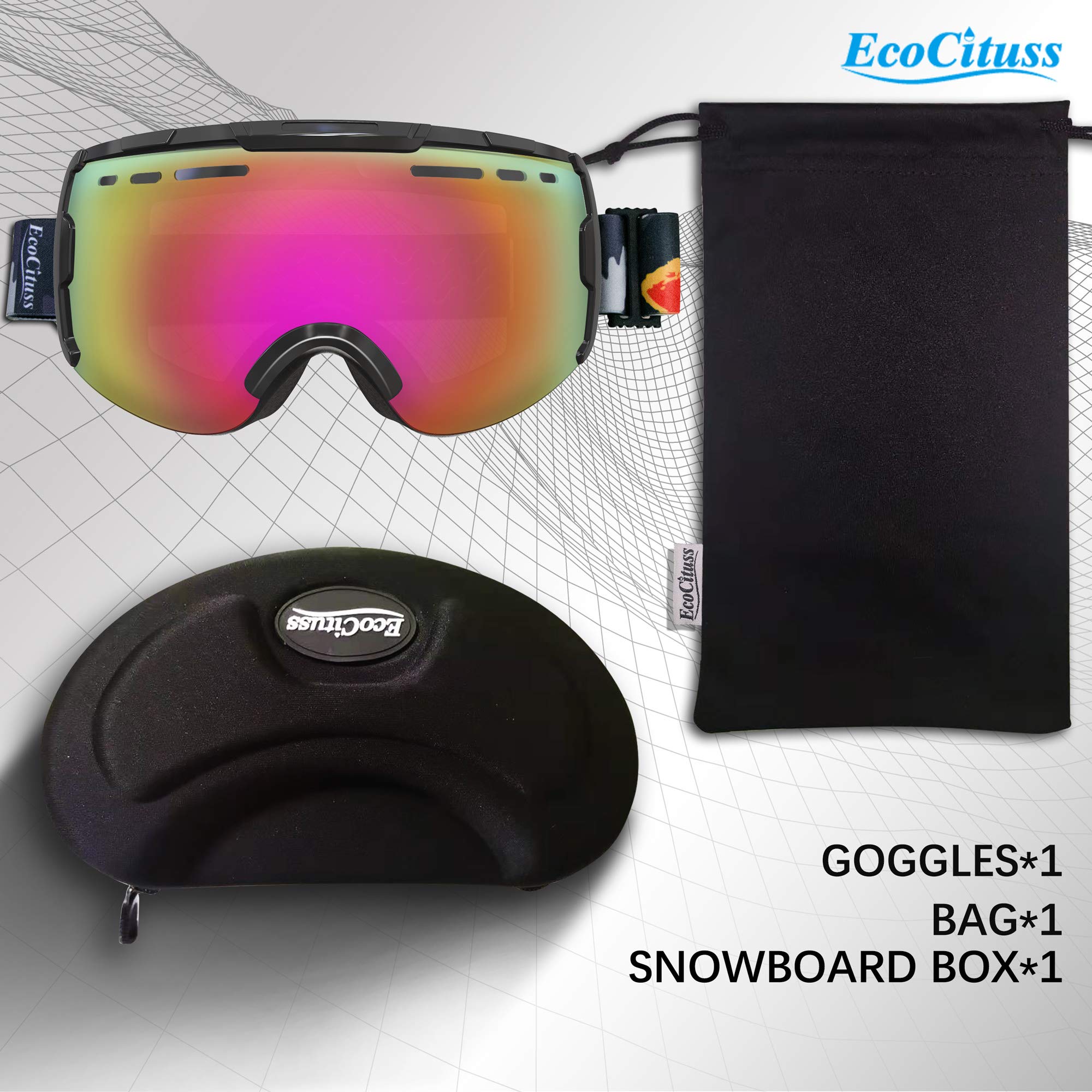 ECOCITUSS OTG Ski Goggles - Over Glasses Ski/Snowboard Goggles for Men, Women & Youth - 100% UV Protection