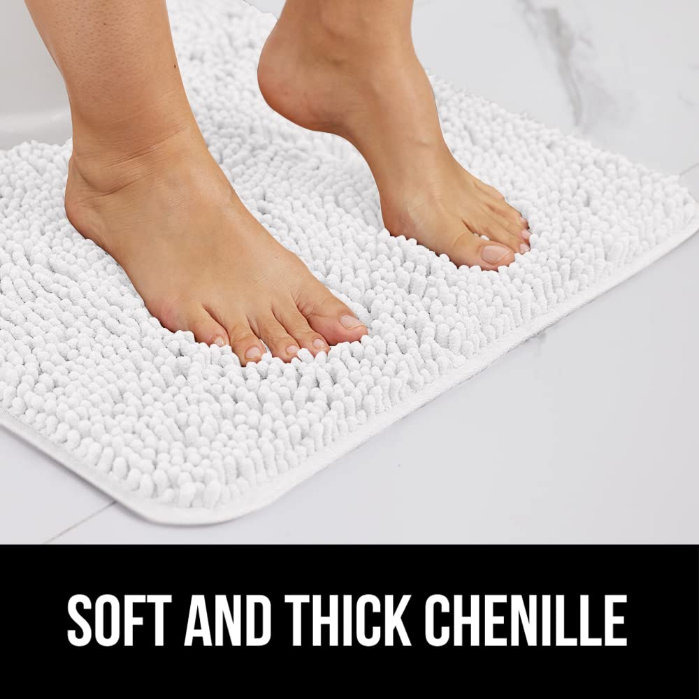 Gorilla Grip Area Rug Set and Bath Rug, Area Rug Set Size 22 x 19 x 15 in, Absorbent Washable Mats, Bath Rug Size 44 x 26 in, Shaggy Machine Washable Mats, Both in White, 2 Item Bundle