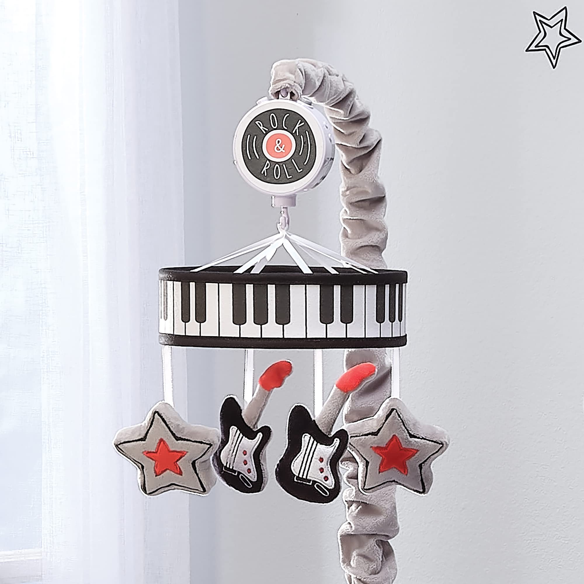 Lambs & Ivy Rock Star Musical Baby Crib Mobile Soother Toy - Guitar/Star