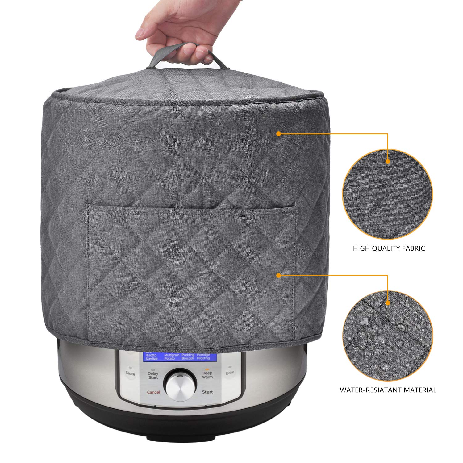 Dust Cover for Instant Pot Pressure Cooker, Cloth Cover with Pockets for Holding Extra Accessories, Waterproof Easy Cleaning,Can Ironable (Dark Gray, For 8 Quart Instant Pot)