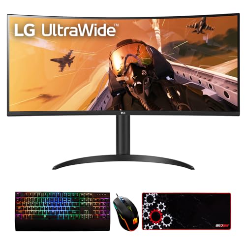 LG 34WP75C-B 34" Curved UltraWide QHD Monitor with AMD FreeSync Bundle with Deco Gear Mechanical Gaming Keyboard, Deco Gear Wired Gaming Mouse and Deco Gear Gaming Mouse Pad
