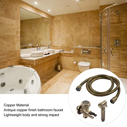 NDNCZDHC Bidet Sprayer G1/2 Female Male Thread Toilet Sprayer with Angle Valve Single Handle 6.6ft Range Antique Copper Bidet Attachment for Toilet