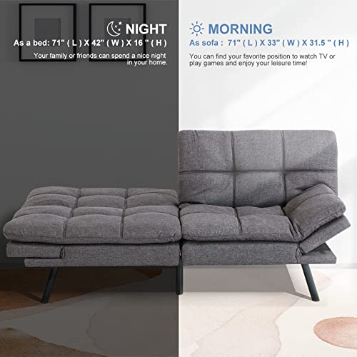 MUUEGM Futon Sofa Bed Memory Foam Futon Sofa Sleeper Couch,Convertible Modern Futon for Living Room,Love seat for Apartments Office Small Spaces,w/Adjustable Armrests Backrest,Linen Fabric,Grey
