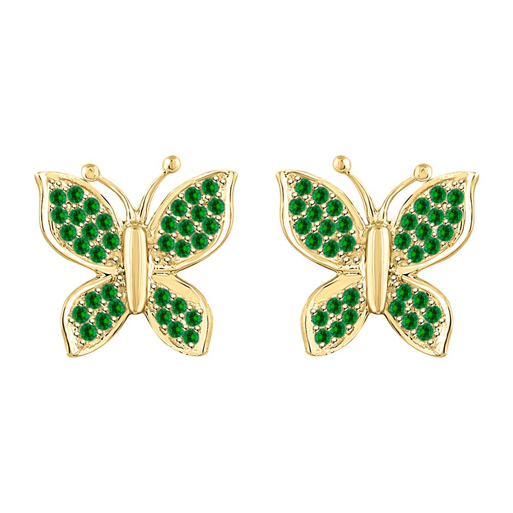 dazzlingjewelrycollection Beautiful Butterfly Shape Round Cut Green Emerald 14K Yellow Gold Over .925 Sterling Silver Stud Earrings For Women's