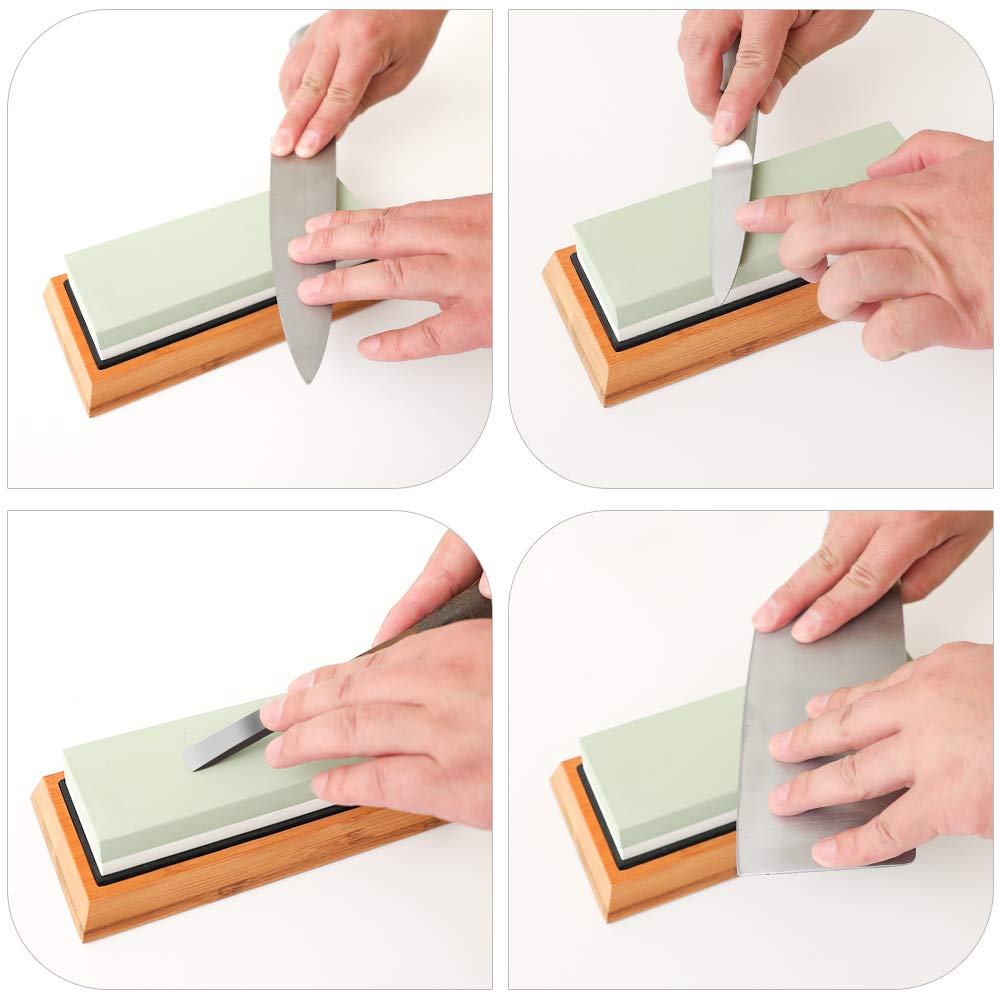 DONGRTON Knife Sharpening Stone Set Premium Whetstone Kit 400/1000 3000/8000 Grit Waterstone for Knife Sharpener Stone Leather Strop Non-Slip Bamboo Base