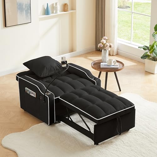 Miscoos 35" Twin Size Convertible Sleeper Chair Bed-3 in 1 Pull Out Sofa Bed, Small Couch Chair, Lazy Single Armchair for Temperory Sleeping Gaming Napping, Chaise Lounge Sofa for Living Room Bedroom