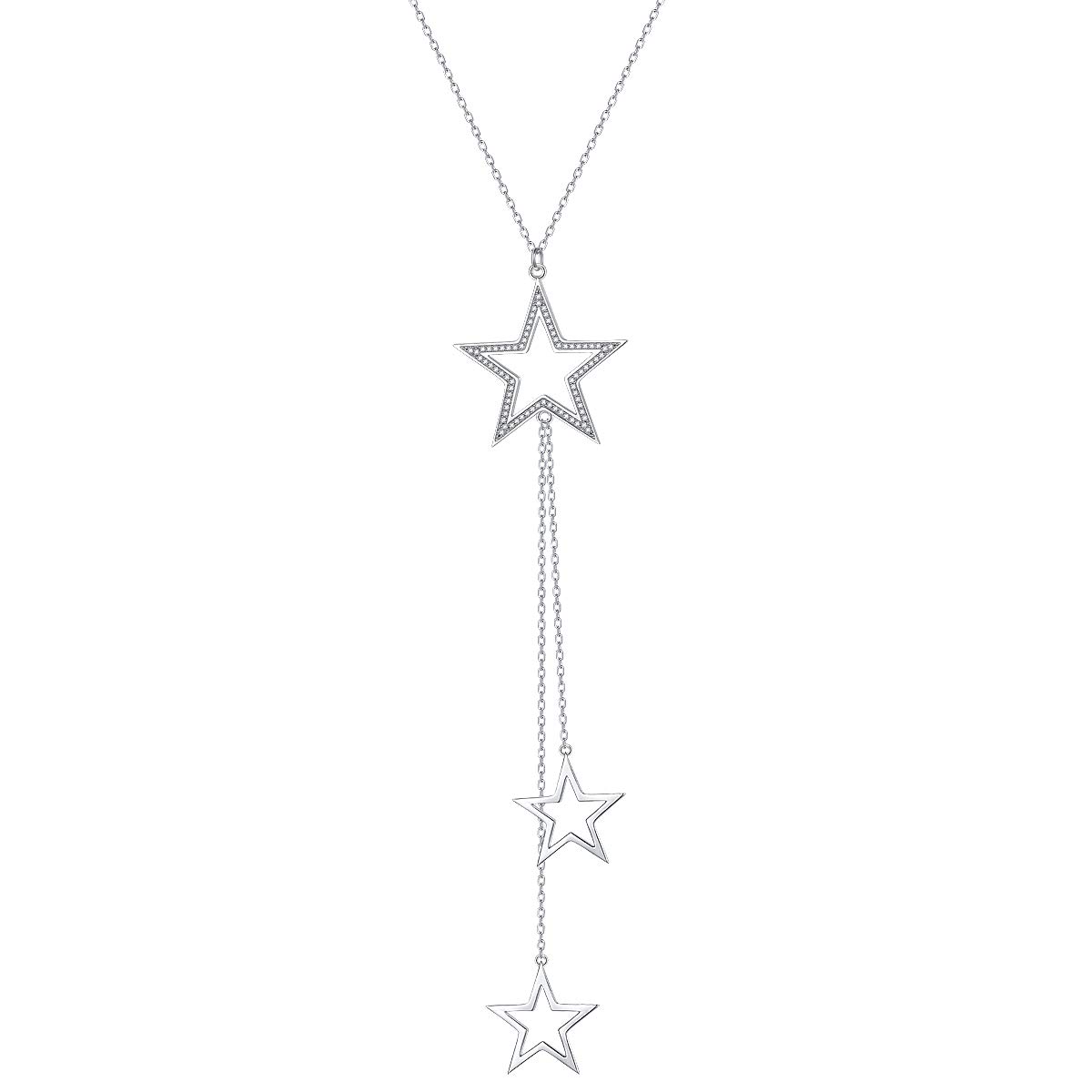 DAOCHONG S925 Sterling Silver Long Stars Statement Necklace Pendant for Women Chain Sweater Jewelry