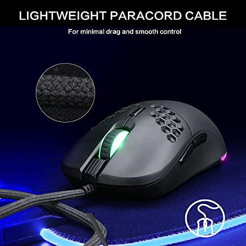 DGG ST-M5 12,000 DPI RGB Ambidextrous Wired Gaming Mouse,Ultralight Honeycomb Mouse,Side Wing and Personalized Weights Design Ergonomic Gaming Mice Left Handed or Right Handed