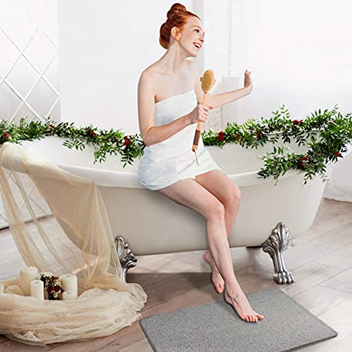 Shower Mats Non Slip Without Suction Cups, 23.6×34.6 Inch, Bath Mat for Textured Tub Surface, Loofah Mats for Shower and Bathroom, Quick Drying, Grey