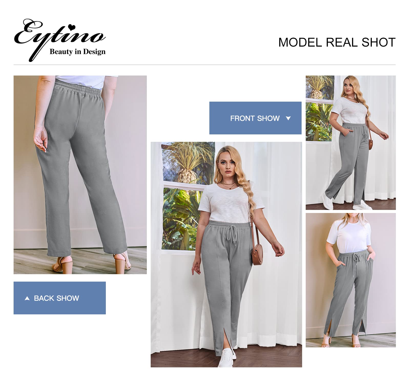 Eytino Womens Plus Size Comfy Lounge Pants Active Yoga Sweatpants Stretchy Jogger Workout Pants with Pockets,2X Gray