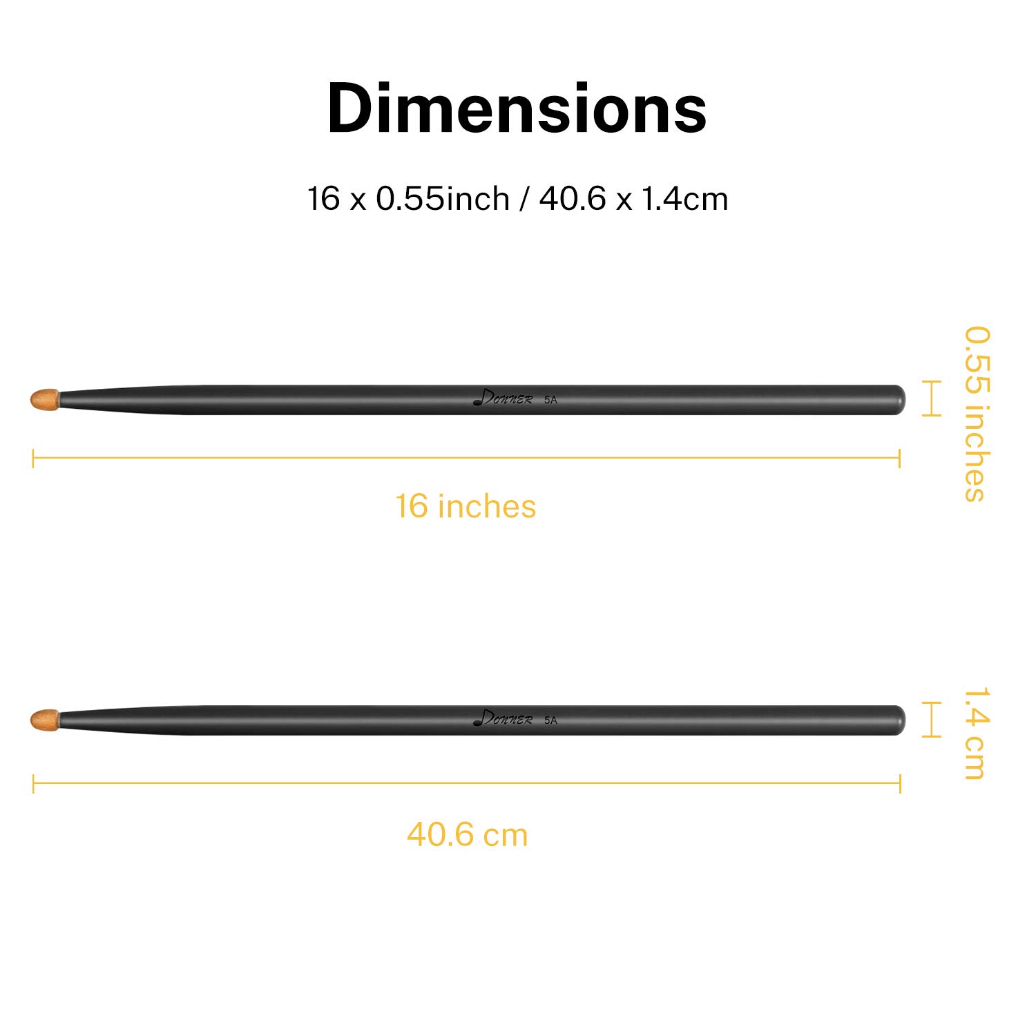 Donner Drum Sticks, 5A Drumsticks Classic Maple Wood Black Drumsticks With Storage Bag, 2 Pairs