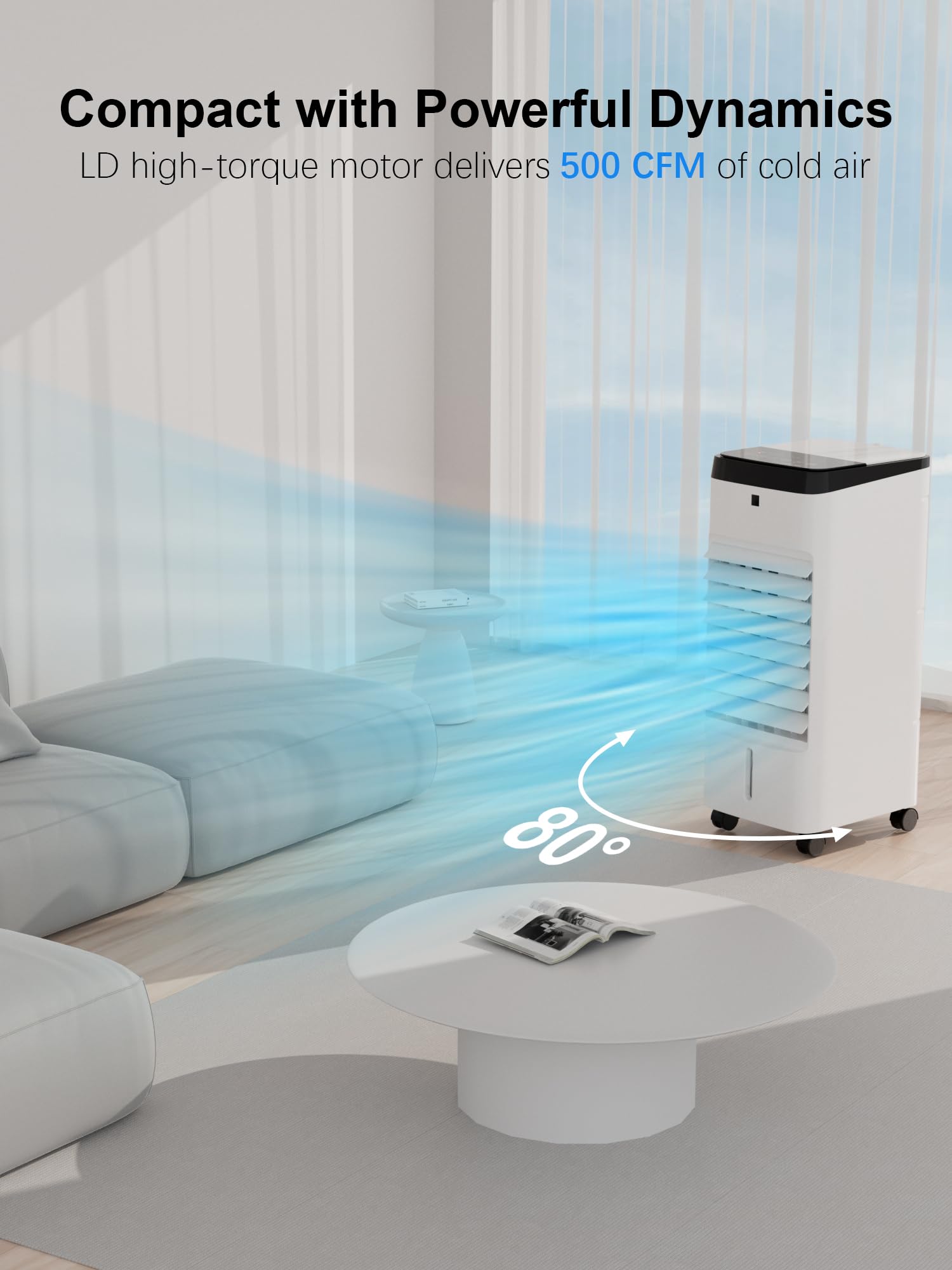 Landeagle Portable Air Conditioners,3-IN-1 Swamp Cooler with Remote,22"Windowless Portable AC Unit with 3 Modes&Speeds,12H Timer,6 Ice Packs,Small Evaporative Air Cooler for Room Office Bedroom Indoor