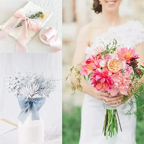 YAKA 4 Rolls Handmade Fringe Chiffon Silk Ribbon Mixed Color Gauze 1.5" x 7.5Yd Ribbons Set for Wedding Invitations, Bridal Bouquets, Gifts Wrapping, DIY Crafts Gifts Wrapping & Bow Making