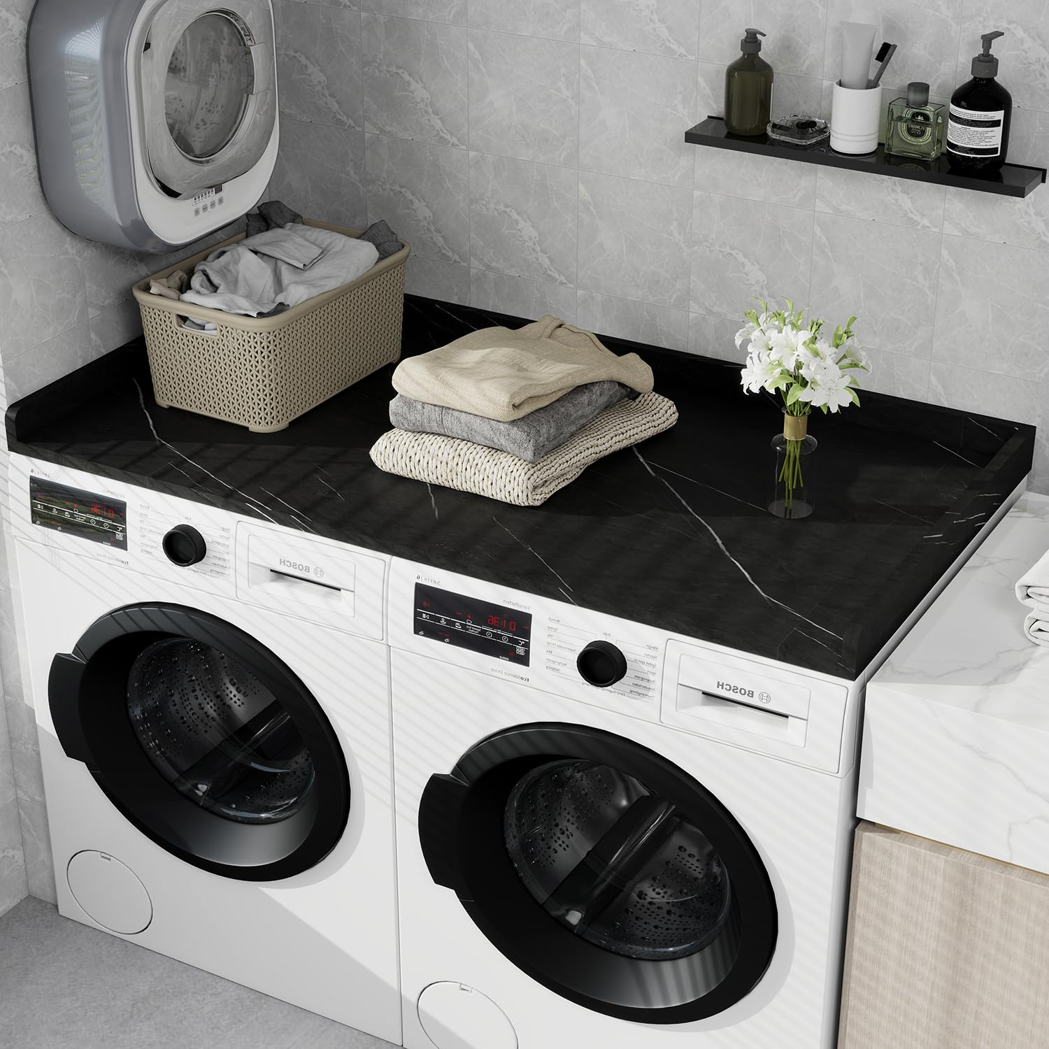 vomavex Washer Dryer Countertop, 54" Width * 27.4” Depth Washer and Dryer Covers for The Top for Laundry Room Organization, Washer and Dryer Countertop Shelves, Greige