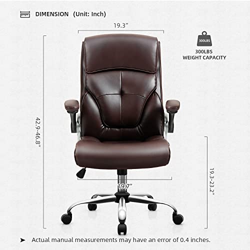 YAMASORO Executive Office Chair,Ergonomic Chair with Lumbar Support,Comfortable Computer Desk Chairs Flip up Arms and Wheels Swivel Task Chair, Brown