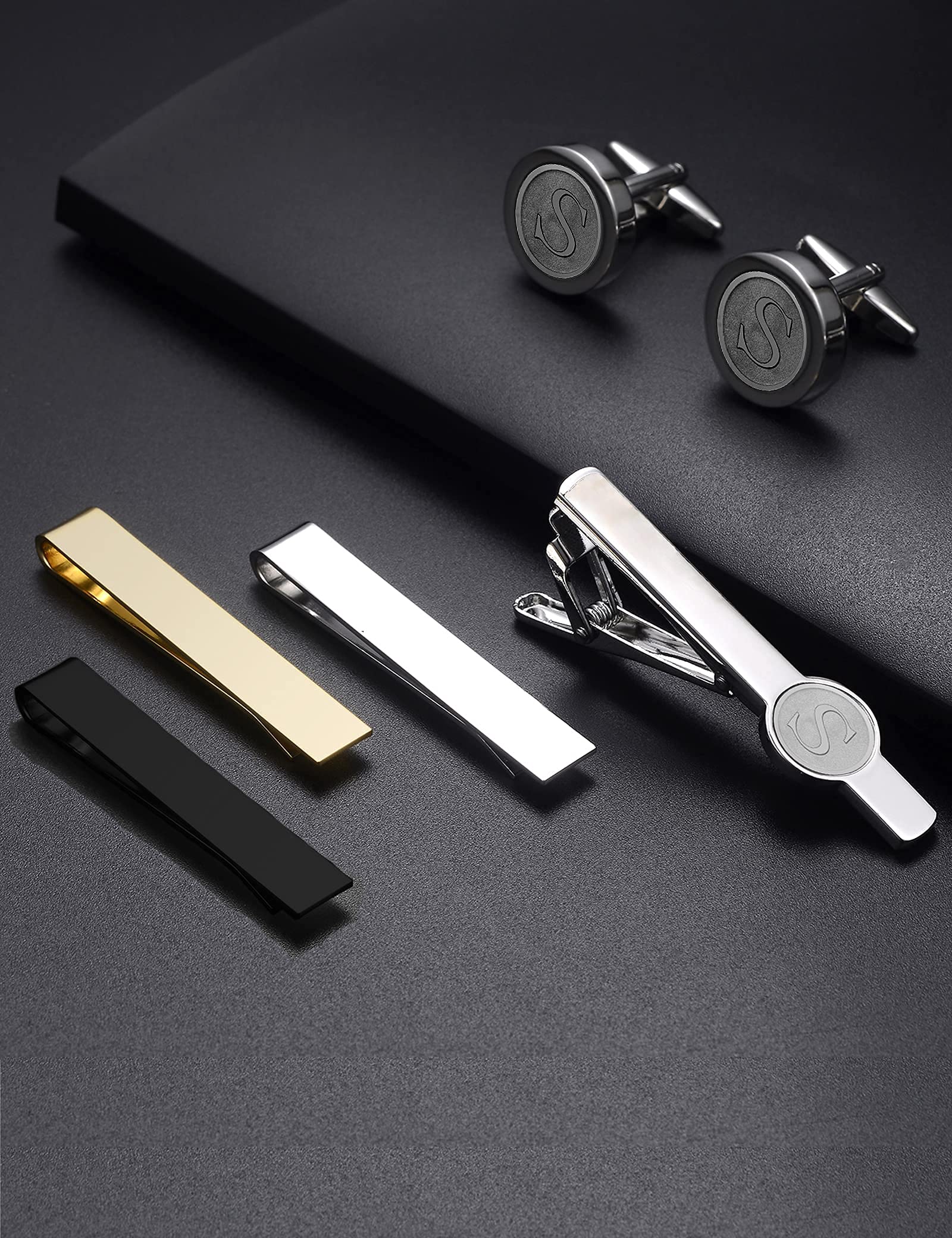 Fxiqini 6Pcs Tie Clips Bar Pin Initial Alphabet Letter Cufflinks Shirt Studs J for Men Women Business Wedding