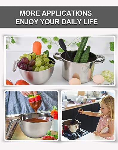 Marsheepy Double Boiler Pot Set,1250ML/1.1QT Mixing Bowl for Chocolate Melting, 2200ML/ 2QT 304 Stainless Steel Pot With Silicone Spatula for Melting Chocolate, Candy, Candle, Soap, Wax