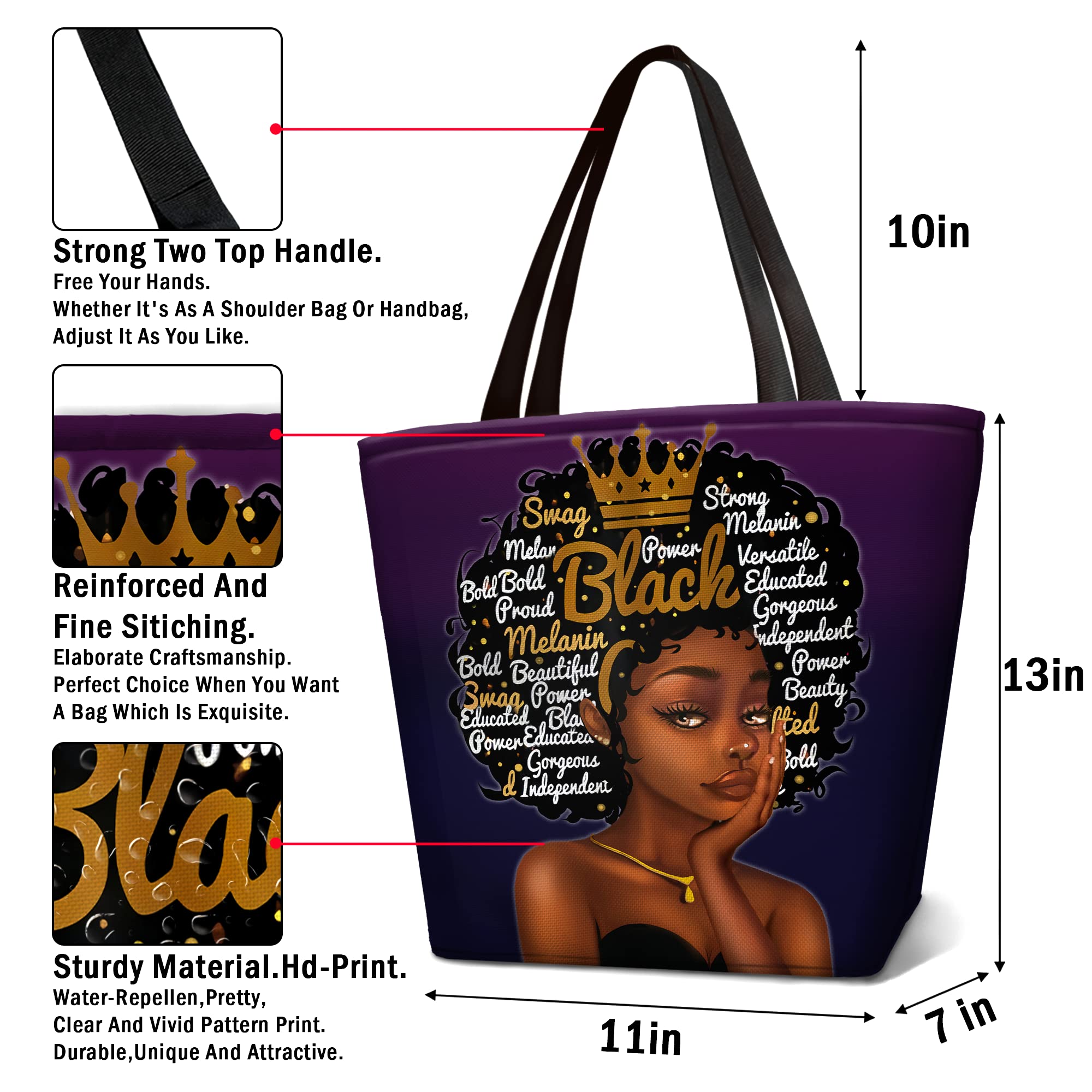 EZYES African American Women Tote Bag Shoulder Bag Durable Handbag For Girl Daily Use Gift Bag