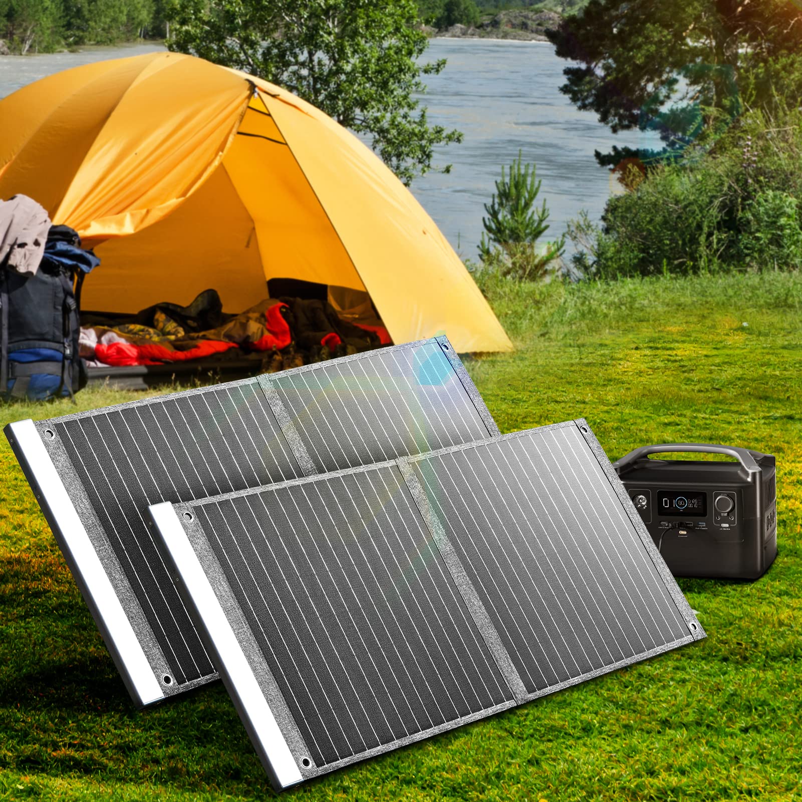 Kohree 100W Portable Solar Panel Waterproof, Foldable Monocrystalline Solar Panel Power Charger System Kit for RV Camping Outdoor Boat Emergency Backup Power Station, with USB/PD/DC Outputs 18V