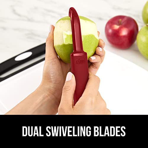 Gorilla Grip Hand Held Can Opener and Vegetable Peeler, Large Lid Openers Rust Proof, Kitchen Food Peelers Safe Blade Guard, Both in Red, 2 Item Bundle