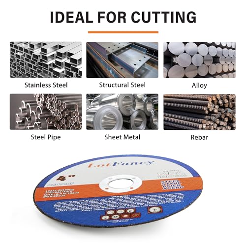 LotFancy Cut Off Wheels, 4 inch, Pack of 10, Angle Grinder Cutting Disc, Metal and Stainless Steel Cutting Wheels, Welding Accessories, Thin Kerf, Flat T1 Cut-Off Tool, 4 x 0.045 x 5/8β