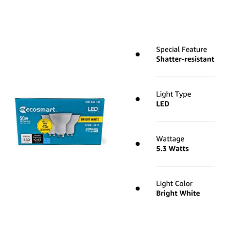 Ecosmart 50W Bright White MR16 GU10 LED Light Bulb (3-Pack) 1001654142 - New