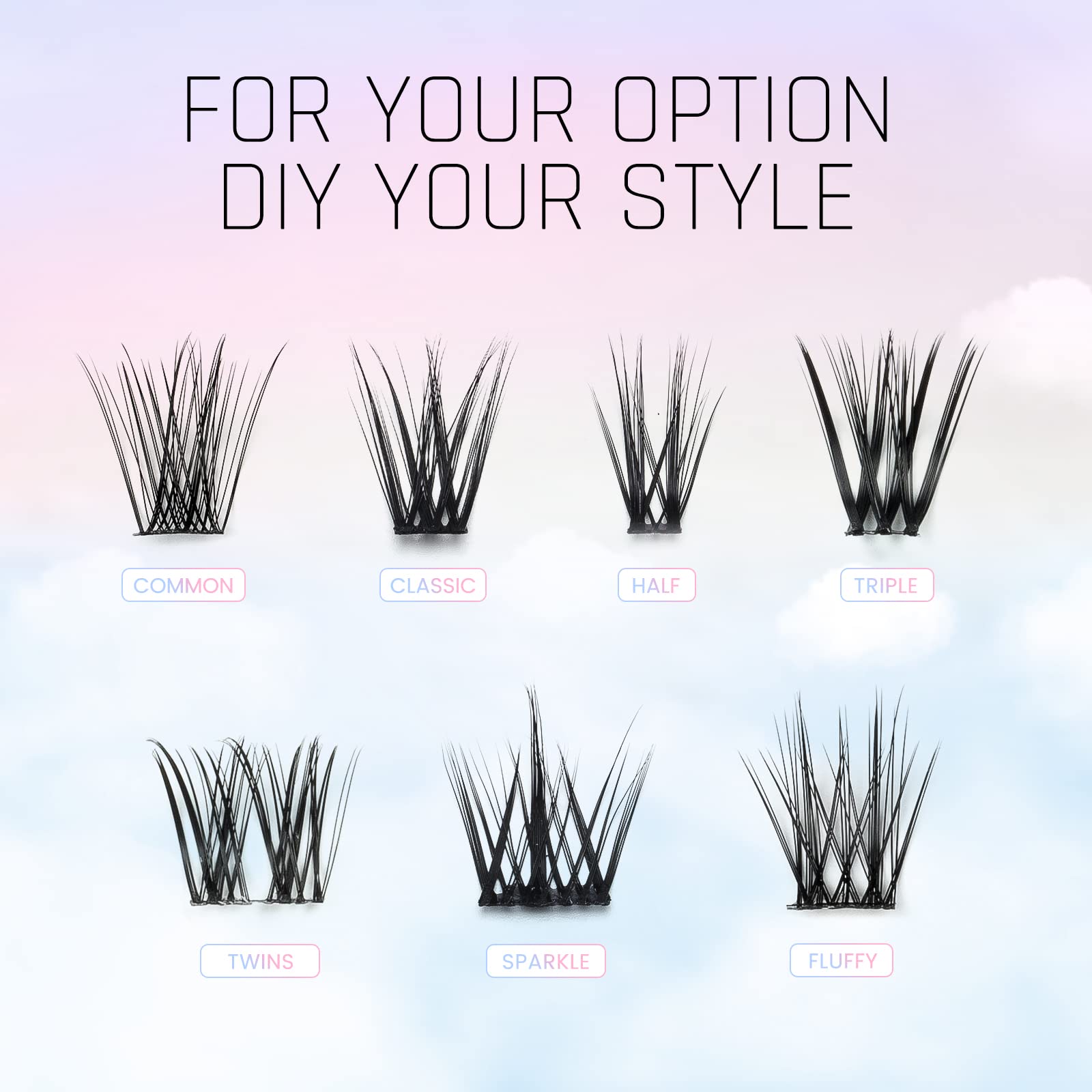 LANKIZ DIY Eyelash Extension, 48pcs Fluffy Individual Lash Extensions, Soft & Lightweight 10-16mm Mix Reusable Wide Band Cluster Lashes for Home use