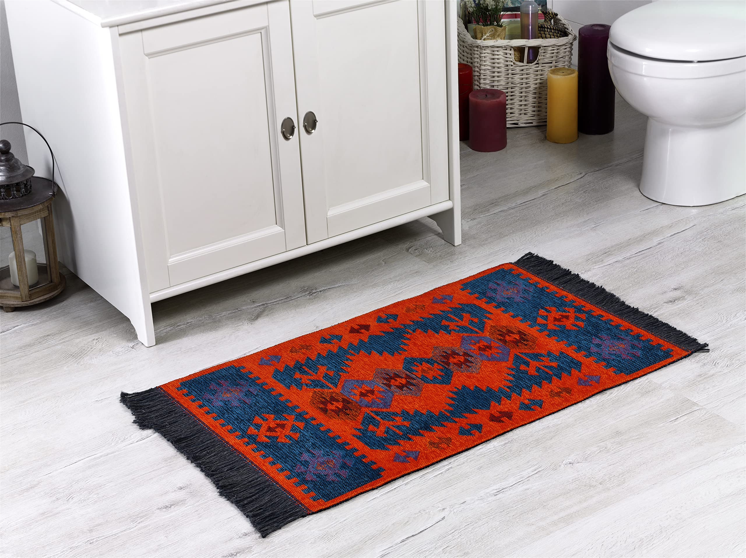 Secret Sea Collection Modern Bohemian Area Rug, Washable, Reversible, Cotton (Charcoal Grey-Orange), 2.4' x 4' ft (27.5'' x 48'') Diamond