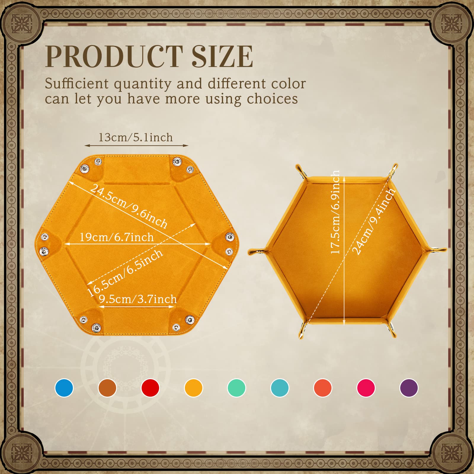 Hanaive 9 Pcs Dice Tray Set, Foldable Hexagon Rolling Tray PU Leather Portable Dice Holder Compatible with RPG Dice Games Other Table Games 9.6 W x 1.6 H