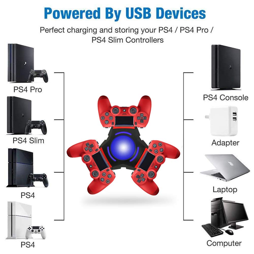 ElementDigital PS4 Controller Charger PlayStation 4 Charging Station PS4 Charging Dock PS4 Ternary Charger Charing 3 PS4 Dualshock 4 Controllers with Micro USB Charing Cable