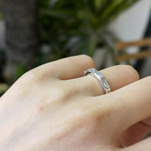 DovEggs Baguette Emerald Cut 4.5CTW Total 3X5mm Light Blue Moissanite Lab Grown Diamond Half Eternity Moissanite Wedding Band 14k Gold QUALITY Silver Engagement Ring Band Width 2.7mm (9)