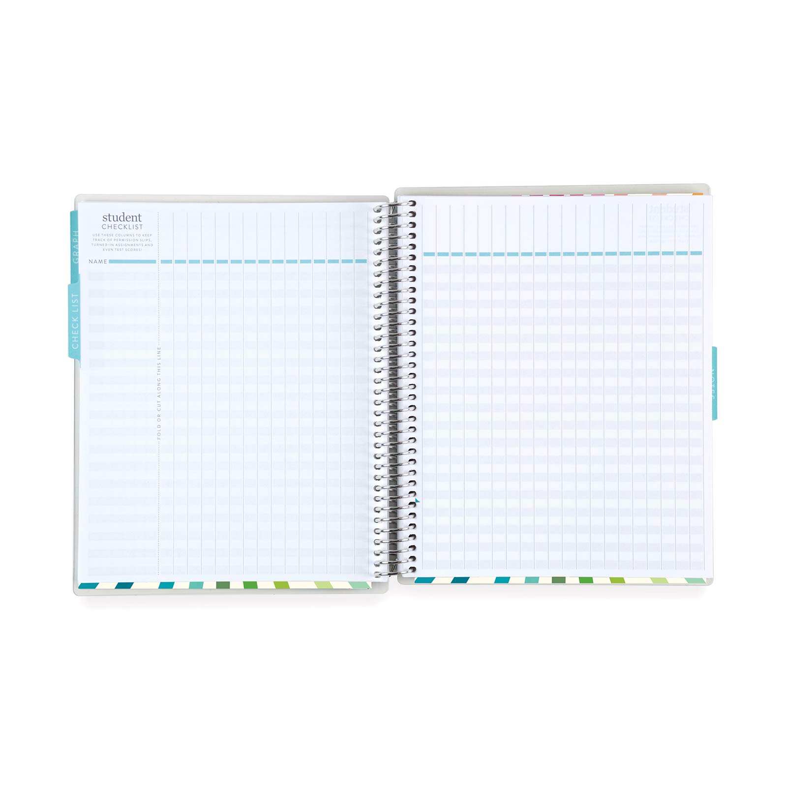 Erin Condren 7x9 Teacher Record Book, Communication Logs and Student Checklists Layouts With Lined and Graph Sections for Writing and Note Taking, Platinum Coiled, Rainbow Heart Cover