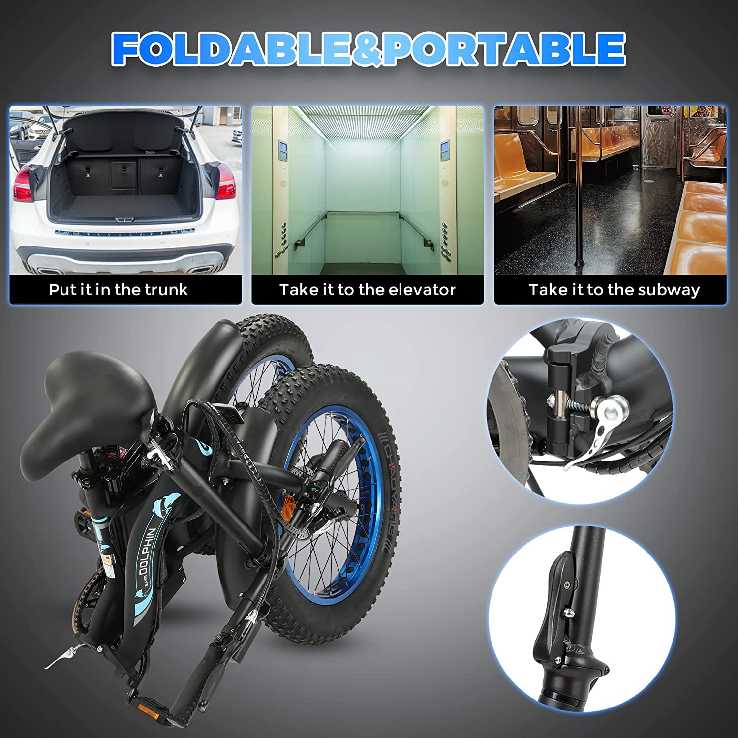ECOTRIC 20" Folding Electric Bike Ebike 36V/12.5AH Lithium Battery 500W Powerful Rear Motor Step-Through Fat Tire Bicycle 7 Speed Gear (Black/White) 90% Pre-Assembled