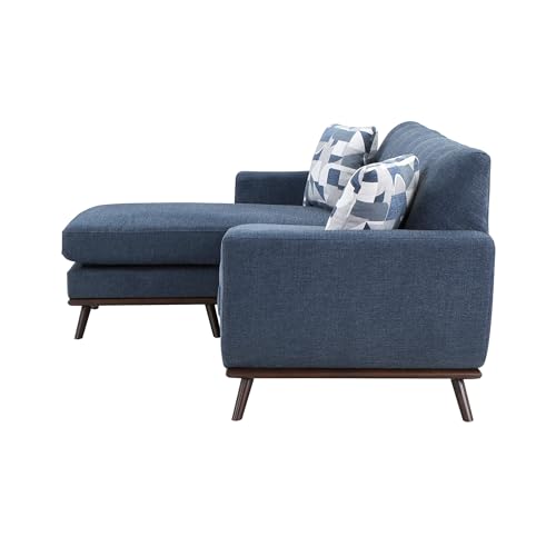 Lexicon Small Couch Mid Century Modern Sofa Living Room Sofa Couch with 2 Accent Pillows, Button Tufted Upholstered Small Sofa for Bedroom/Office/Apartment, Reversible L Shape Couch, Blue Chenille