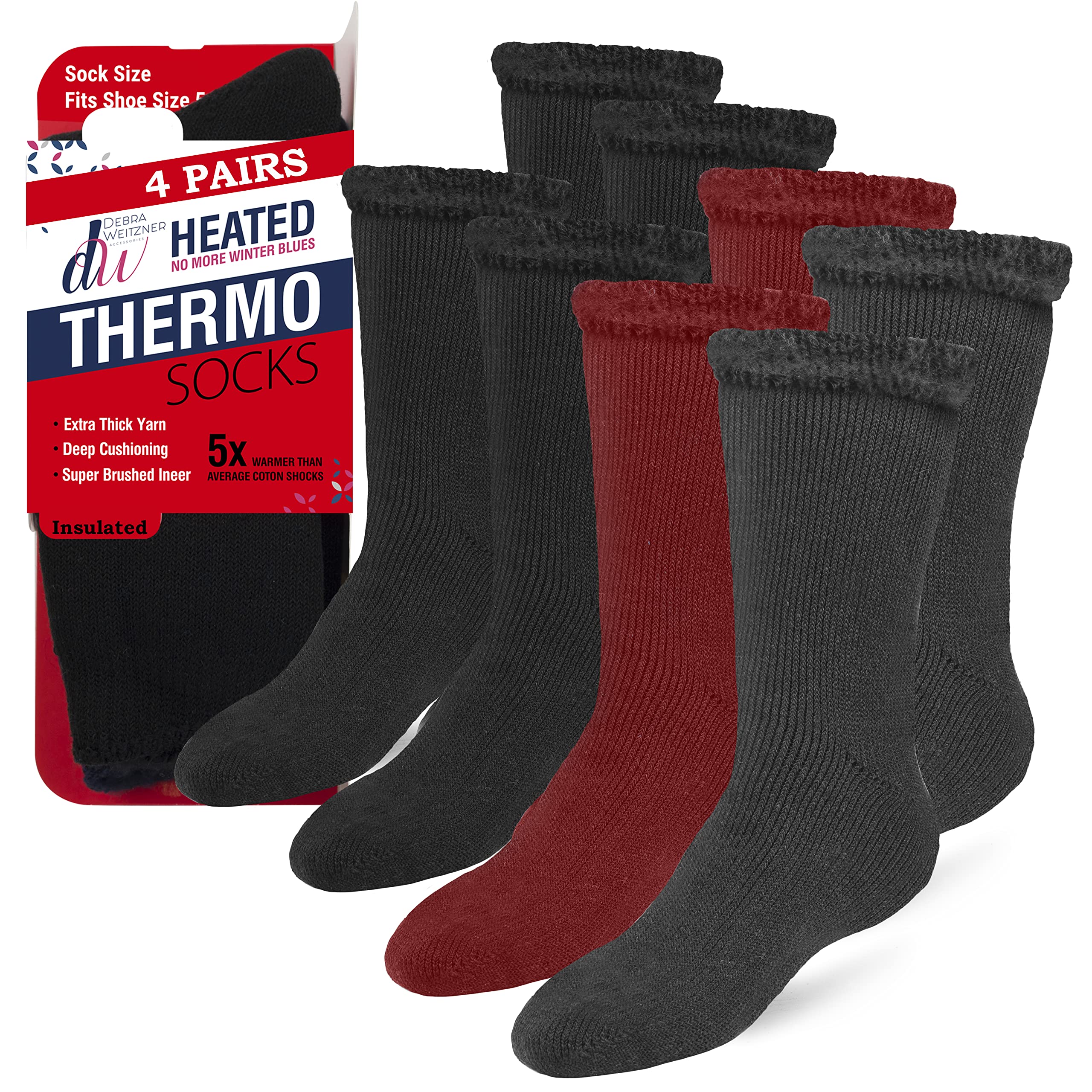 Debra Weitzner Thermal Socks For Men and Women - Thick Heated Winter Boot Socks - Insulated for Extreme Cold Weathers 4 Pairs