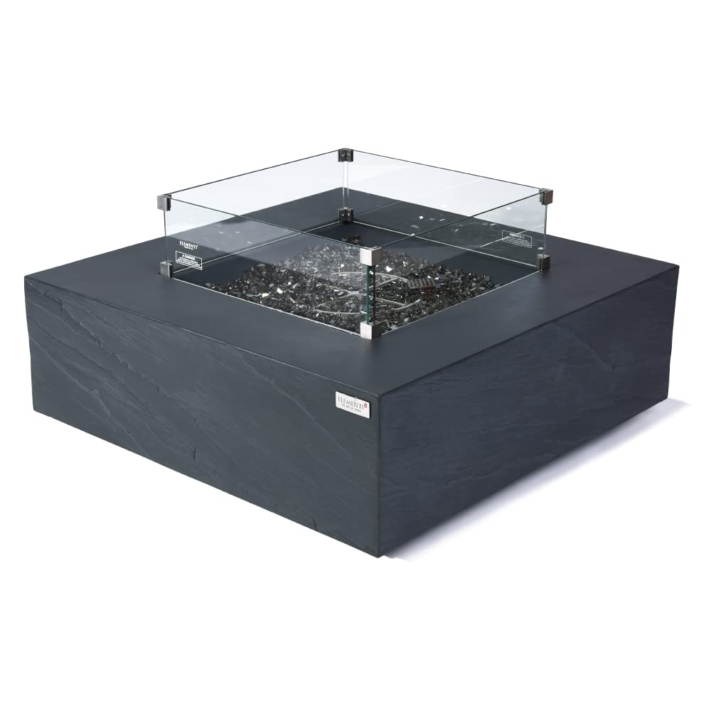 Elementi Plus Roraima Outdoor Table 40 Inches Fire Pit Patio Heater Concrete Firepits Outside Electronic Ignition Backyard Fireplace Cover Fire Glass Included Liquid Propane